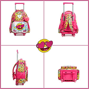 ZBAOGTW Rolling Backpack for Girls,Kids Rolling Backpack with Lunch Bag and Pencil Case,3 in 1 Book Bag Set,School Backpack with Wheels for Girls and Boys,15.7"X11.8"X6.7"
