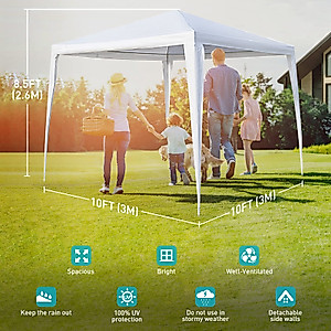 10' x 10' Outdoor Canopy Tent, White Party Tent with Spiral Tube, Wedding Patio Gazebo with Dressed Legs, Small Waterproof Tent for Barbecue, Camping