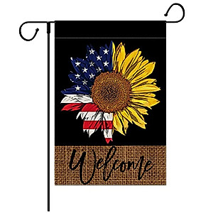 EDDERT 4th of July Garden Flag Stars Patriotic Striped Double Sided, Welcome Fourth of July Independence Day Memorial Day Flags, American Star Eucalyptus Outdoor Yard Decoration 12.5 x 18 Inch