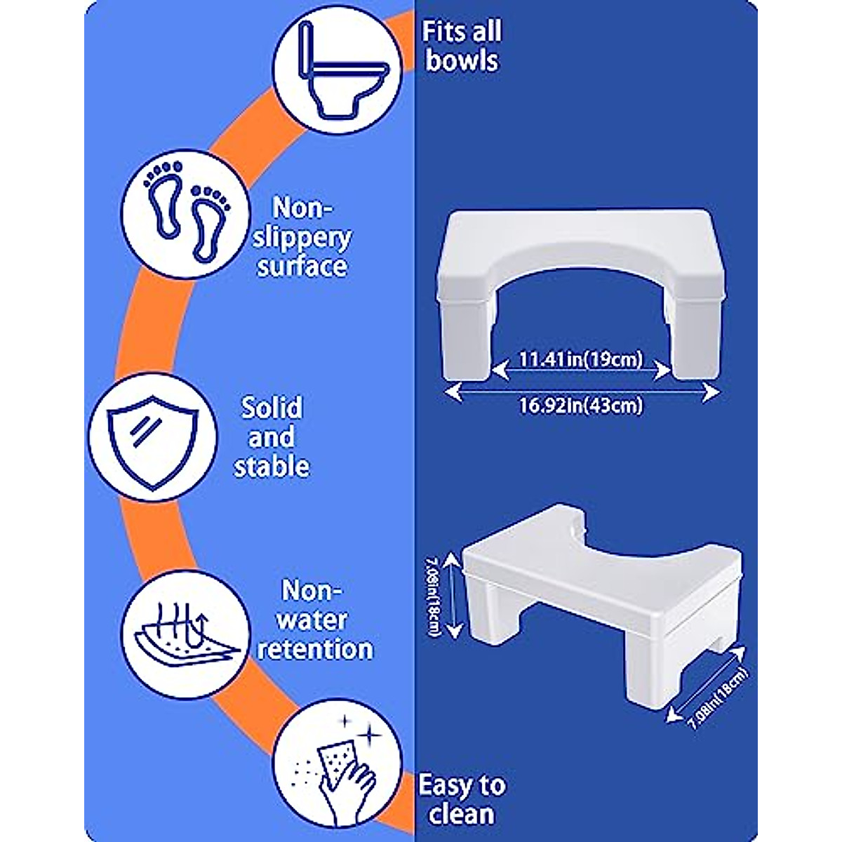 Toilet Stool, Detachable Toilet Potty Step Stool for Adults and Kids，7"Tall Heavy Duty Plastic Portable Squatting Poop Foot Stool , Bathroom Non-Slip Toilet Assistance Step Stool - Modern Sleek Design