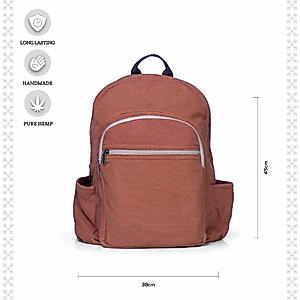 Ruana Lightweight Hemp Backpack 100% Natural Hemp Cotton Fabric Casual Daypack Multipurpose Handmade Bag For Travel, Hiking, Yoga, Picnic (Brown, 38 cm W x 45 cm L)