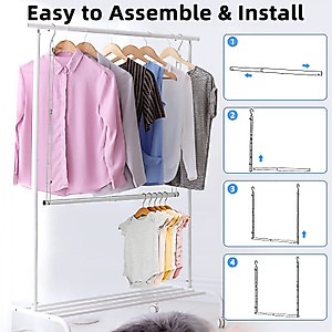 STARTOSTAR Closet Hanging Rod, Width and Height Adjustable Closet Extender Hanging Rod, Closet Hanging Organizer, Stainless Steel Double Closet Rod, Space-Saving Clothes Hanging Bar -1 Pack