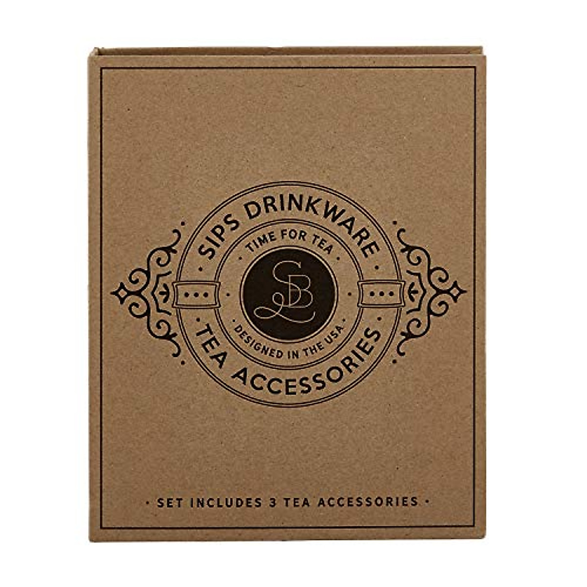 Santa Barbara Design Studio Gift Set Drinking Essentials SIPS Drinkware Kraft Cardboard Book Gift Box, 3-Pieces, Tea Accessories