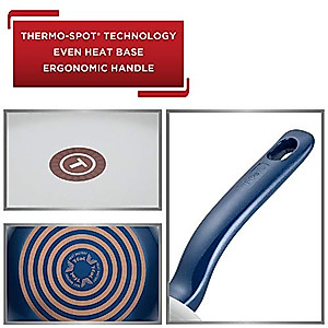 T-fal Initiatives Ceramic Nonstick Cookware Set 14 Piece Pots and Pans Blue