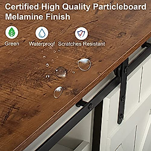 JOYSOURCE Farmhouse TV Stand Wood Sliding Barn Doors Entertainment Center, Modern TV Stand for 60 Inch TV, Television Stands with Adjustable Shelves Living Room TV Console, White Rustic