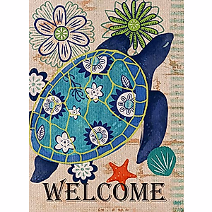 Dyrenson Home Decorative Welcome Quote Outdoor Turtle Beach Garden Flag Double Sided, Tropical Ocean House Yard Flag, Rustic Coastal Garden Yard Nautical Sea Decorations, Seasonal Outdoor Flag 12 x 18