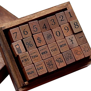 28 Pieces Retro Digital Weather Wooden Stamps Vintage Wood Rubber Stamp Block for DIY Scrapbooking Diary Embellishments Nature Wood Rubber Stamps Set for Card Making Crafting