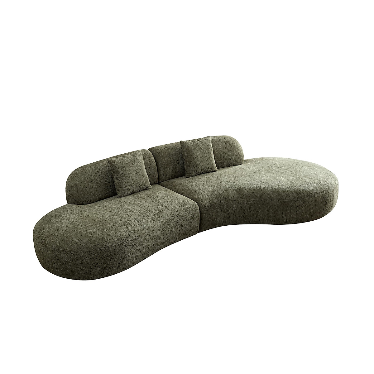 LETBASK 135.4" Curved Sectional Sofa,Oversized Modular Chaise Longue,6-Seat Boucle Fabric Couch with Pillows for Living Room,Apartment,Office (Green+Right-Facing)