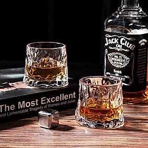 AFN Whiskey Gifts for Men, Old Fashioned Whiskey Glasses, 4 Crystal Glasses in Gift Box for Drinking Bourbon, Scotch Whisky, Cocktail, Liquor, Brandy, Rum for Men Women at Home Bar (Water Wave Style)