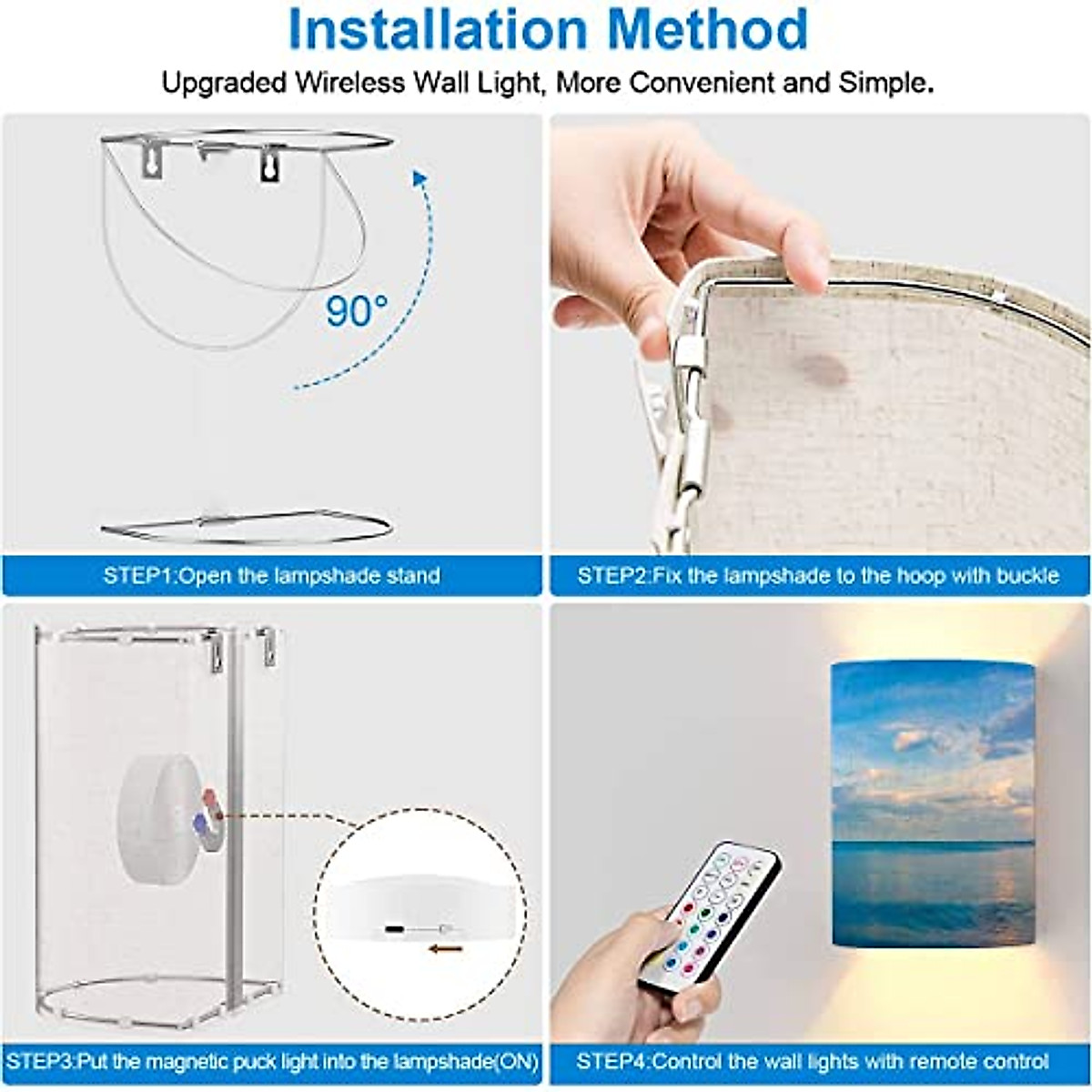 CAKOJV188 Battery Operated Wall Sconces Wireless Wall Lamp Fixtures Beautiful sea Landscape Morning Thailand Horizontal sea Sky Sea View Dimmable Wall Lights for Bedroom Living Room Hallway Set of 2