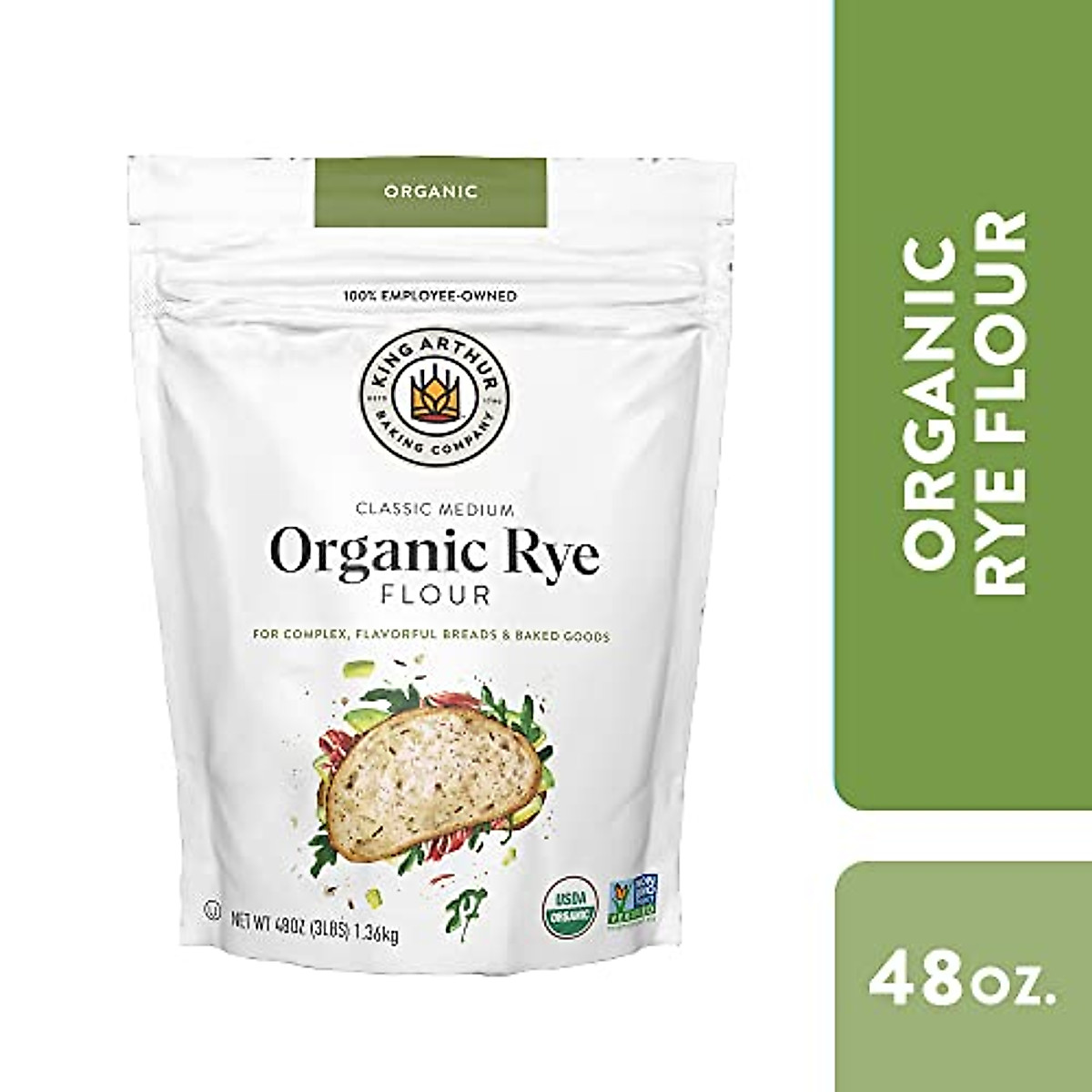 King Arthur Flour Organic Medium Rye Flour for Complex Flavorful Breads & Baked Goods, 100% Organic Non-GMO Project Verified, 3 Pounds (Pack of 1)