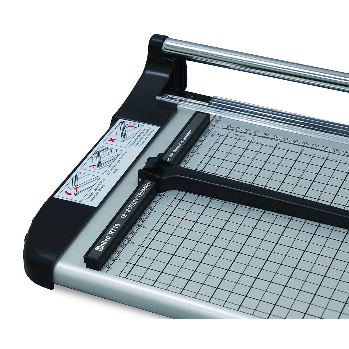 United RT18 Commercial Rotary Paper Trimmer, Sturdy Metal Base, 18" Cut Length, 15 Sheet Capacity, Office and Crafts