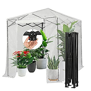 CROWN SHADES 8'x6' Instant Pop-up Walk-in Greenhouse Indoor Outdoor Plant Gardening Green House Canopy, Front and Rear Roll-up Zipper Entry Doors and 2 Roll-Up Side Windows, Transparent