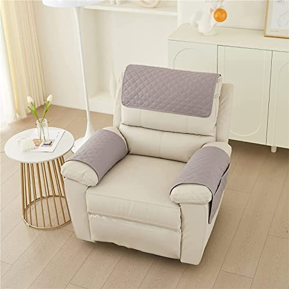 EXTLEZSA Sofa Armrest Cover,1/2/3 Seater Sofa Headrest Slipcovers Nonslip Armchair Cover Quilted Water Proof Furniture Protector for Recliner Leather Sofa Couch (Light Gray,1 Seat Recliner 3 pc)
