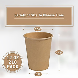 Lamosi 210 Pack 12 OZ Paper Coffee Cups, Disposable Kraft Paper Cups, Unbleached Brown Cups for Hot/Cold Beverage Party Home Office