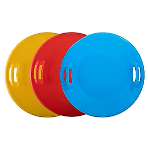 Superio Round Kids Snow Saucer Sled Blue,Red and Yellow 3 Pack Plastic Winter Sleds for Adults and Kids Outdoor Winter Fun