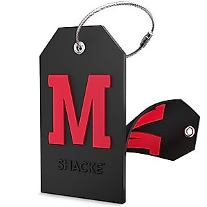 Shacke Initial Luggage Tag with Full Privacy Cover and Stainless Steel Loop - Black (Letter M)