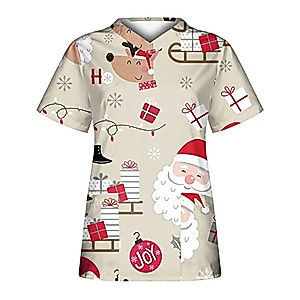 JJHAEVDY Womens Christmas Dressy Casual Summer Tops V Neck Short Sleeve Blouses Loose Work Tunic Shirts