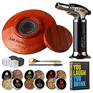 Just, Perfect and Regular Cocktail Smoker Kit with Torch, 6 Flavors Wood Chips, 4 Marble Ice Cubes, 1 Bonus Drinking Cards Game- Old Fashioned Wood Smoker for Whiskey | Cheese | Gift for Bourbon Drinks Lovers (No Butane)