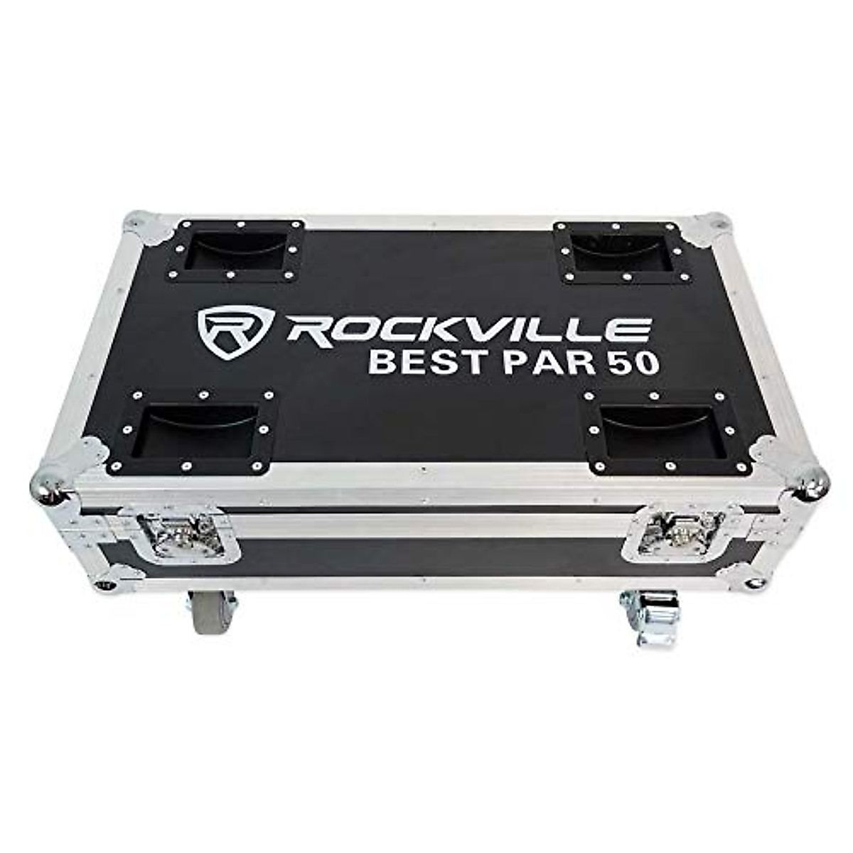Rockville Best 50 Pack Black, 8 Rechargeable Wash Lights with Charging Flght Case, Wireless DMX, Includes Remote, 15 Hour Battery Life, Perfect for Events, Parties & DJs