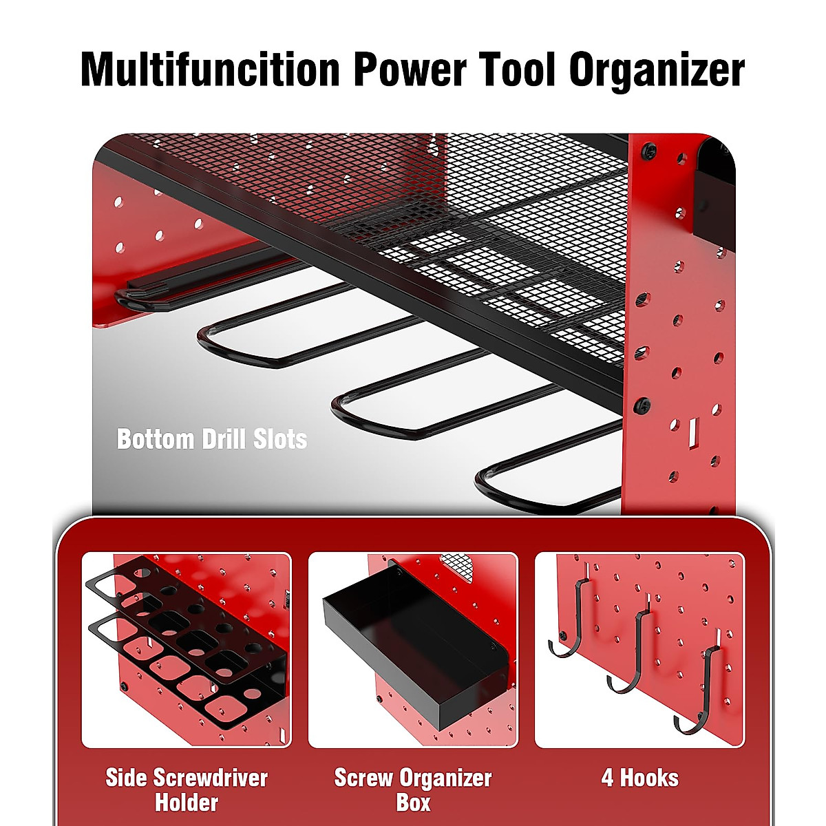HSicily Power Tool Organizer Wall Mount, 5-Tier Garage Tool Storage with 6-Outlet Charging Station, Drill organizer Wall Mount for Power Tools, Screwdrivers, Wrenches, and Tool Organizers and Storage
