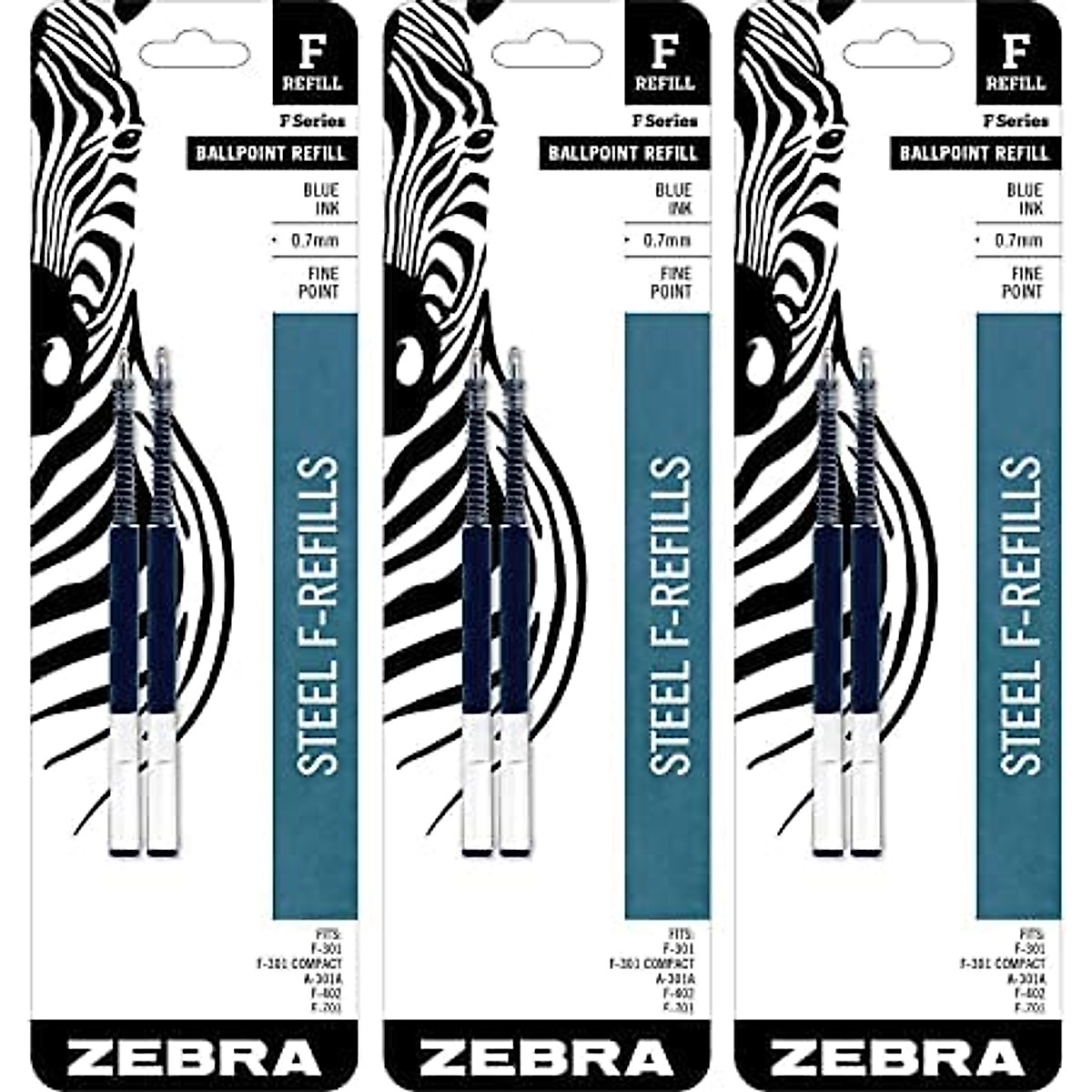 Zebra F-Refill 0.7 Millimeter Blue Ink 2 Count (Pack of 3)