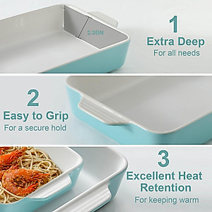 Howise Ceramic Baking Casserole Dish with Handles, Large 9x13 inch Pan and Middle Baking Pan - Porcelain Serving Bakeware Set (Light Blue)