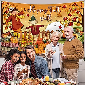 Fall Y'all Backdrop Happy Fall Y'all Decorations,Large Polyester Scarecrow Fall Leaves Fall Backdrops Banner for Photography Thanksgiving Decorations Fall Party Supplies