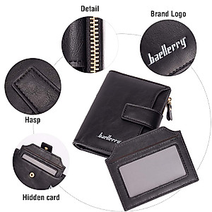 ZLONUBEY Small Wallet for Women RFID Blocking Leather Bifold Men Wallet with ID Window Women Wallets (Black)