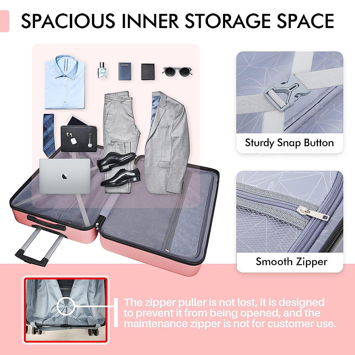 AnyZip Luggage Sets 3 Piece PC ABS Hardside Lightweight Suitcase with 4 Universal Wheels TSA Lock Carry On 20 24 28 Inch Pink