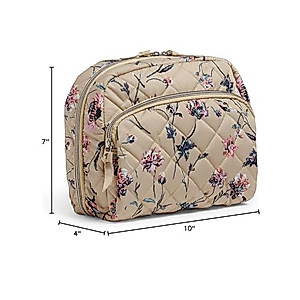 Vera Bradley Women's Performance Twill Lay Flat Cosmetic Makeup Organizer Bag, Strawflowers, One Size