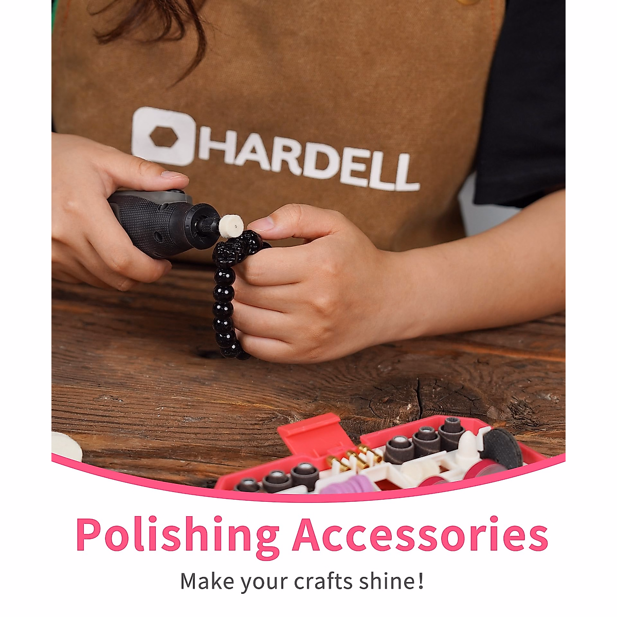 HARDELL Rotary Tool Accessories, 227pcs Power Rotary Tool Accessories Kit, 1/8"(3.2mm) Diameter Shanks, Universal Fitment for Easy Cutting, Polishing, Sanding, Carving, Grinding(Pink)