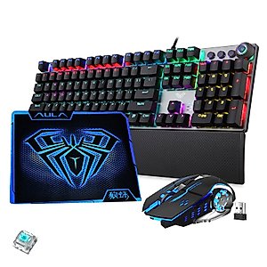 AULA Gaming Keyboard and Mouse Combo, F2088 Wired Mechanical Keyboard Black + SC100 Wireless Mouse Black + Mouse Pad, LED Keyboard Mouse Set
