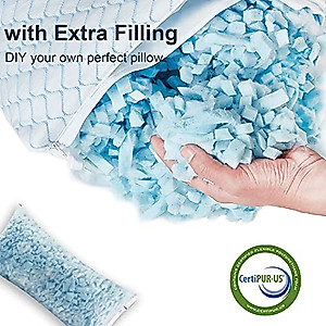 Cooling Bed Pillows for Sleeping 2 Pack Shredded Memory Foam Adjustable Pillows Standard Size Set of 2 for Side Back Sleepers - Luxury Extra Comfy Gel Pillows with Washable Removable Cover