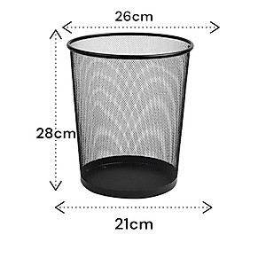 Metal Steel Mesh Round Trashcan,Wastebasket for Trash in The Home,Office, or Garage, 4.5 Gallons (26cm L, 21cm W, 28cm H) Black.