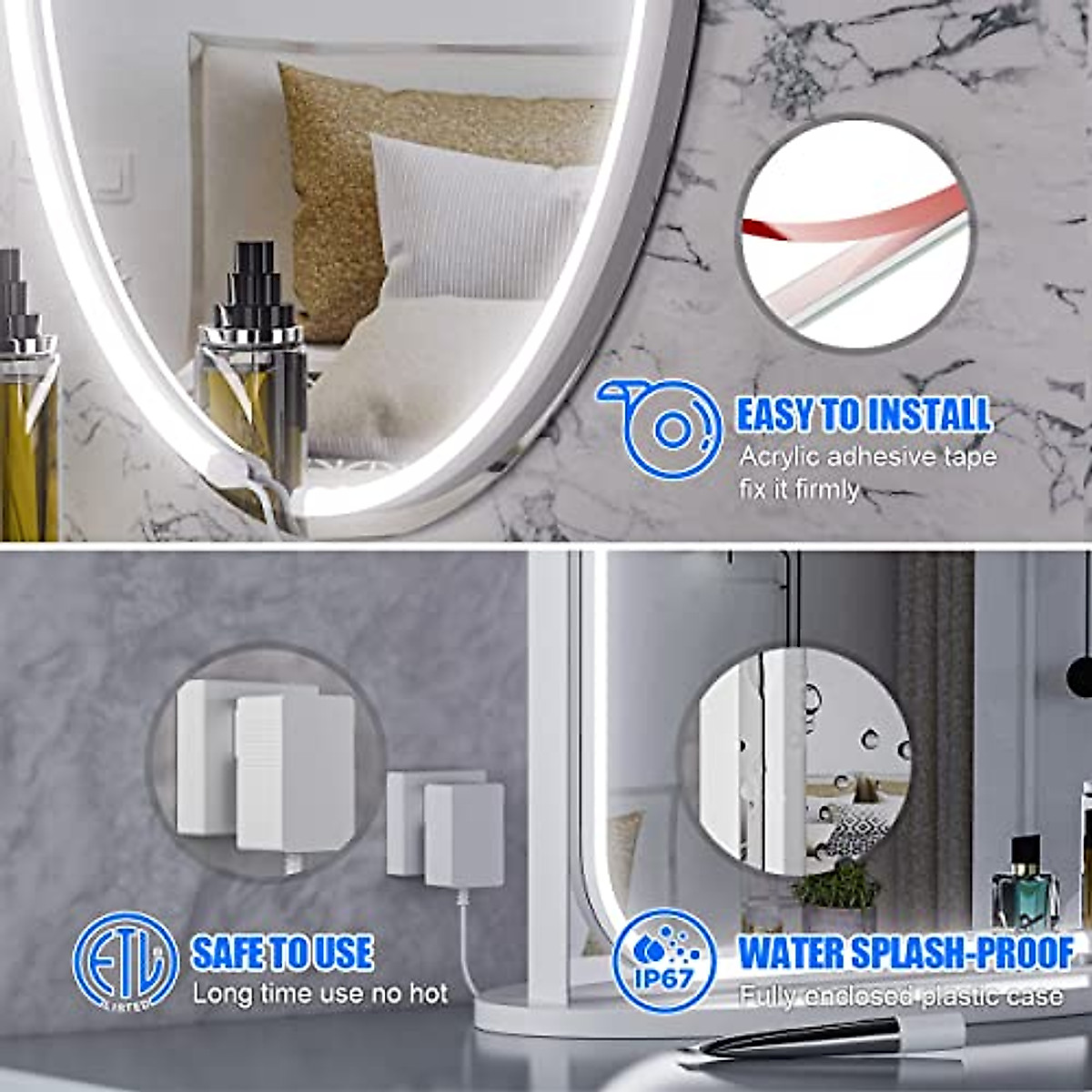 MY BEAUTY LIGHT LED Vanity Lights, 6000K Dimmable Daylight White Vanity Mirror Lights, 6.56FT Bright Makeup Light, ELT Approval 24V Stick on Lights for Bathroom Mirror, Full Length Mirror, Wall Mirror