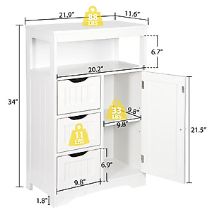 SUPER DEAL Modern Bathroom Floor Storage Cabinet with 3 Drawers and Adjustable Shelf, Living Room Modern Home Furniture Storage Organizer Cabinet, White