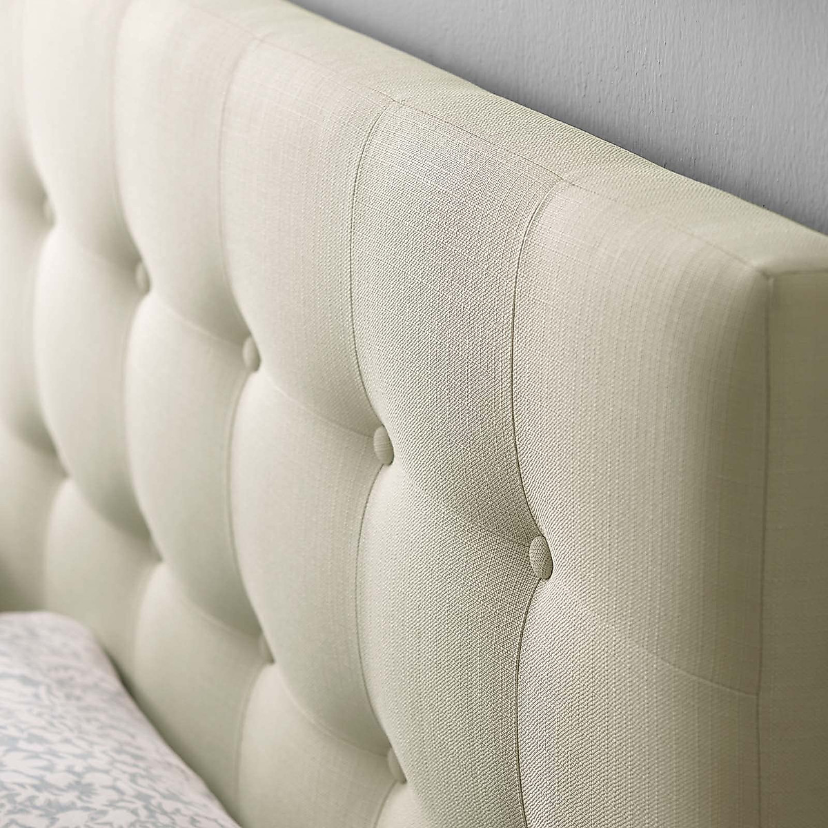 Modway Emily Tufted Button Linen Fabric Upholstered Queen Headboard in Ivory