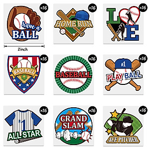 144 Pieces Baseball Temporary Tattoos Baseball Softball Sport Themed Waterproof Temporary Tattoos Stickers Birthday Party Decoration Supplies for Kids Adults Sporting Fans 9 Styles