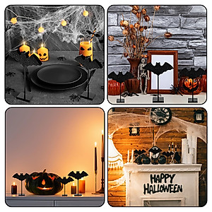 3 Pcs Halloween Standing Table Decor Wood Tiered Tray Table Decorations Ghost Cat Bat Candy Corn Table Centerpiece Tall Block Sign Set for Halloween Party Home (Bat)