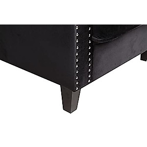 Iconic Home Camren Sofa Velvet Upholstered Swoop Arm Silver Nailhead Trim Espresso Finished Wood Legs Couch Modern Contemporary, Black