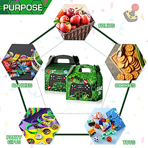 24 Pcs Glow in the Dark Video Game Party Boxes Neon Light up Game Theme Party Supplies Favors Candy Goodies Boxes with Handle for Kids Birthday Party Christmas Decor Baby Shower Treat Boxes(Green)