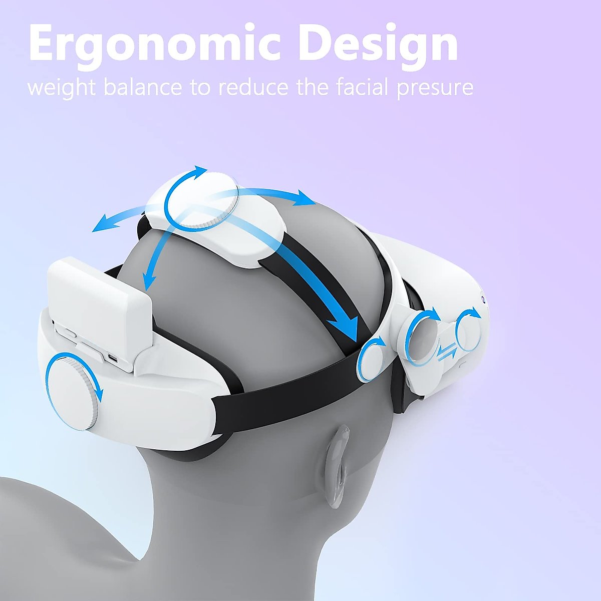 VR Head Strap for Meta Quest 2, with 7000mah Replaceable Battery Extend 4hrs Playtime, Head Strap for Enhanced Support and Comfort in VR Gaming(Upgraded)