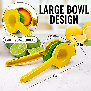 Zulay Metal 2-In-1 Lemon Lime Squeezer - Hand Juicer Lemon Squeezer - Max Extraction Manual Citrus Juicer