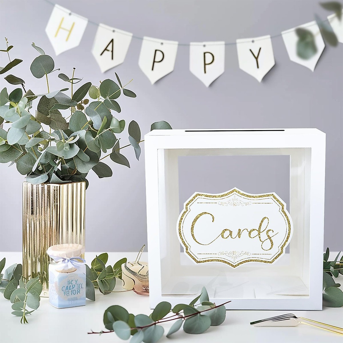 FALIZIFU White Card Box, Gift Card Box Holder Clear Card Box for Wedding Receptions, Retirements, Birthdays Party, Bridal & Baby Showers, Anniversaries