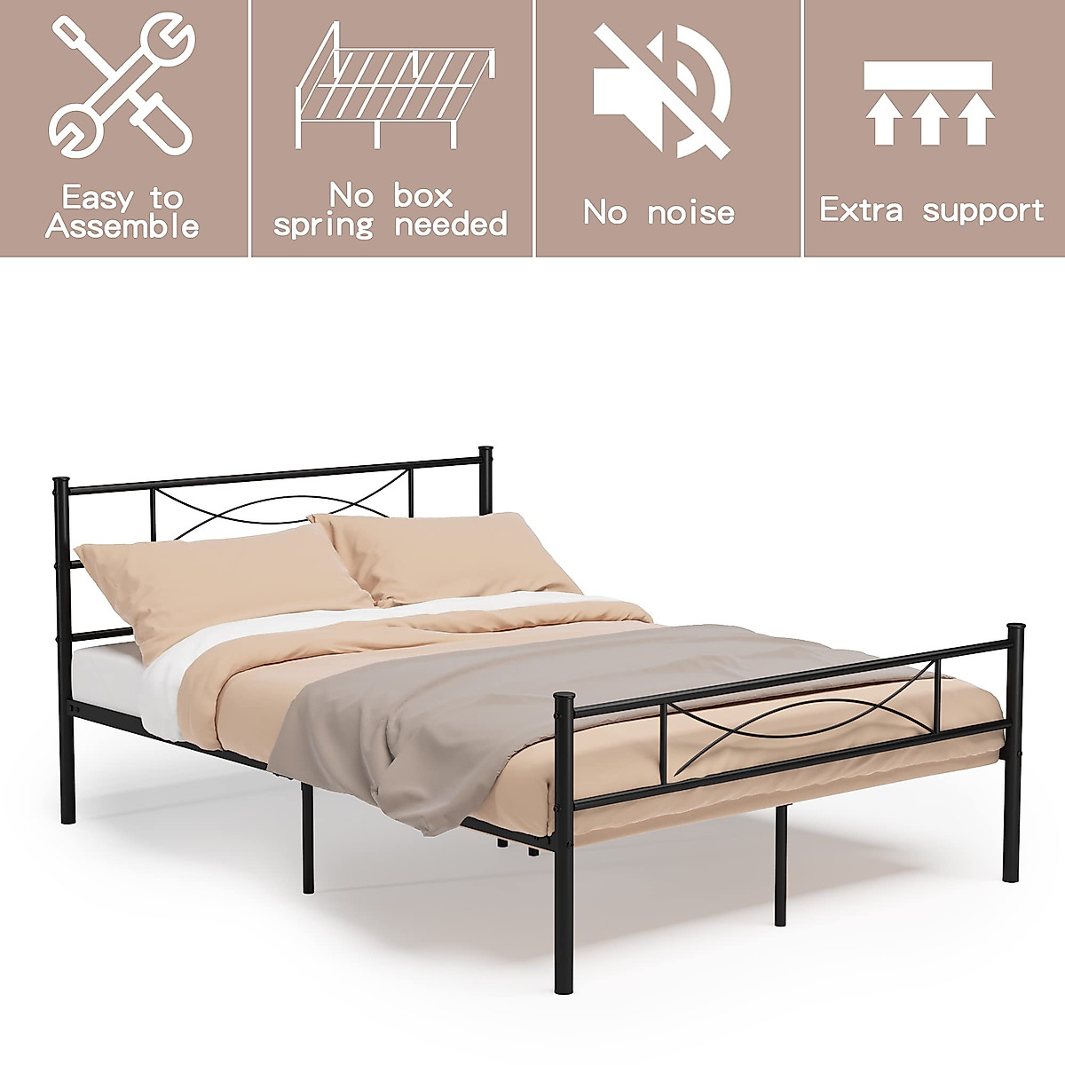 Weehom Metal Bed Frame Platform Mattress Foundation/Box Spring Replacement Platform Bed Kids Bed Twin Black