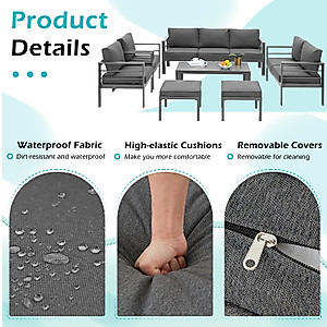 AECOJOY Aluminum Patio Furniture Set, Modern Outdoor Patio Furniture with Coffee Table, 7 Pieces Outdoor Conversation Set with Navy Blue Cushions for Balcony, Porch, Lawn and More