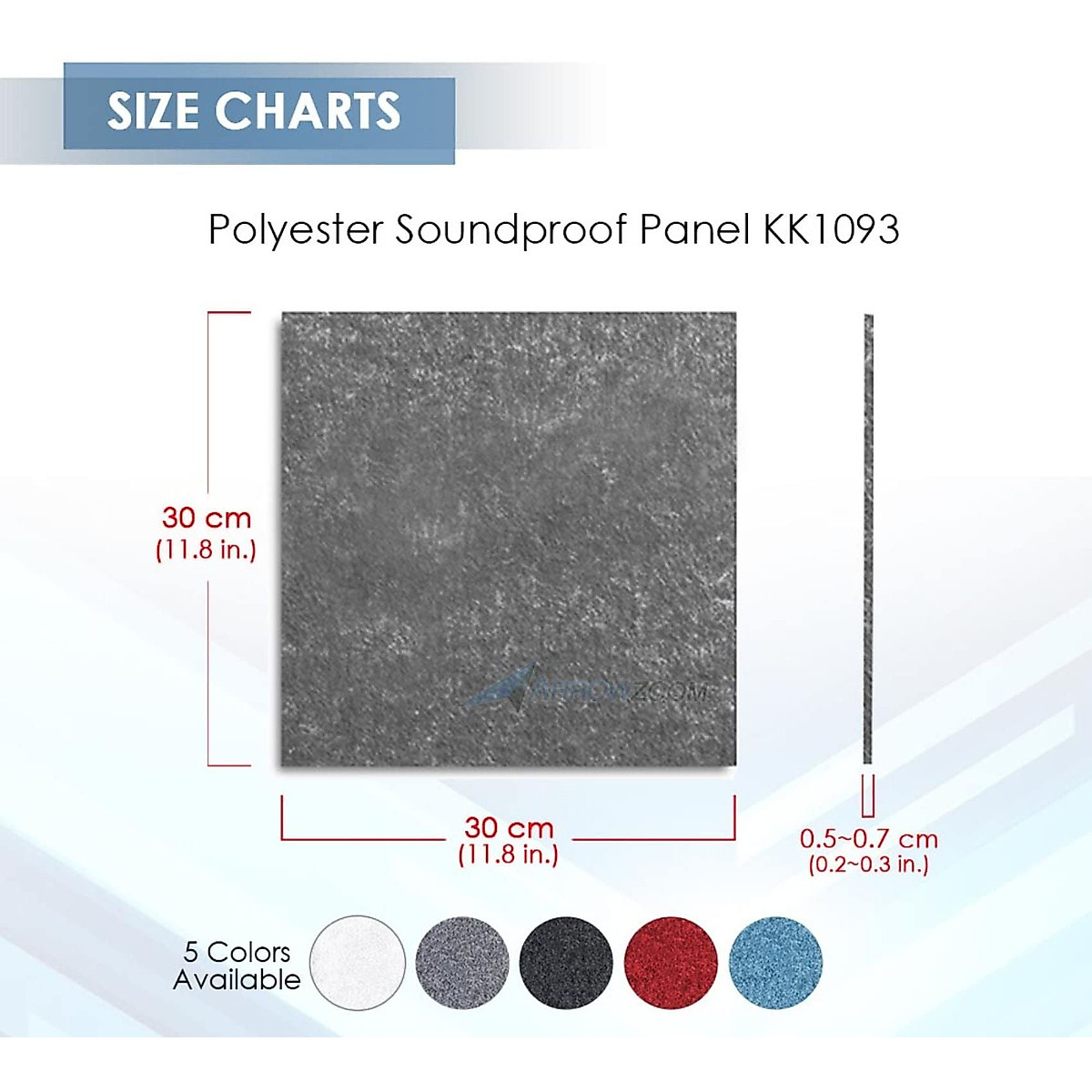 Arrowzoom GRAY Single Side-20 Pieces Polyester Foam Panels Acoustic Insulation Soundproofing 12 x 12in NRC 0.9 High Density Beveled Edge Recording Studio Podcast Sound Absorbing Tiles Man Cave 1184