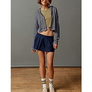 Flygo Women's Waffle Knit Hoodie Cropped Zip Up Hooded Sweatshirts Jacket with Kanga Pocket(Darkgrey-S)