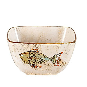 HomeVss, Stoneware Artisan Hand Painted Fish, 16pc Reactive Glaze Dinnerware Set